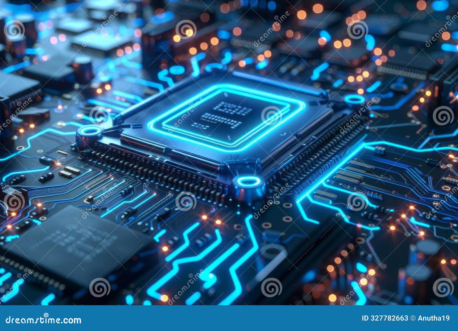 Intricate Chip Design in Blue and Silver Stock Illustration ...