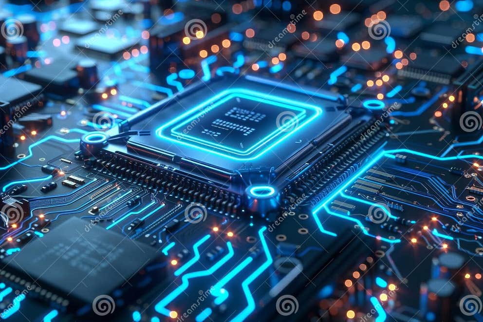 Intricate Chip Design in Blue and Silver Stock Illustration ...