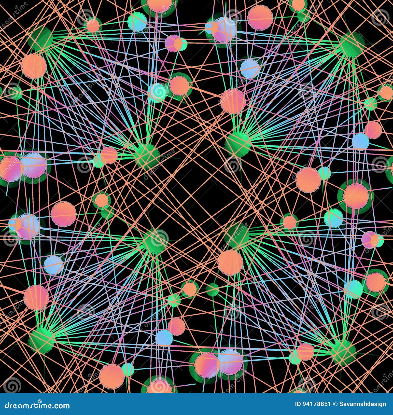 Intricate Circles Pattern Connected with Lines Multicolored on Black ...