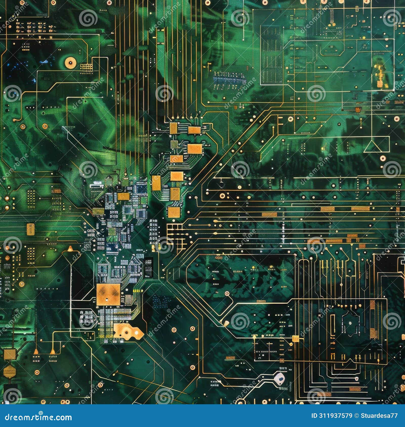 Intricate Circuit Board Landscape Stock Image - Image of capacitor ...