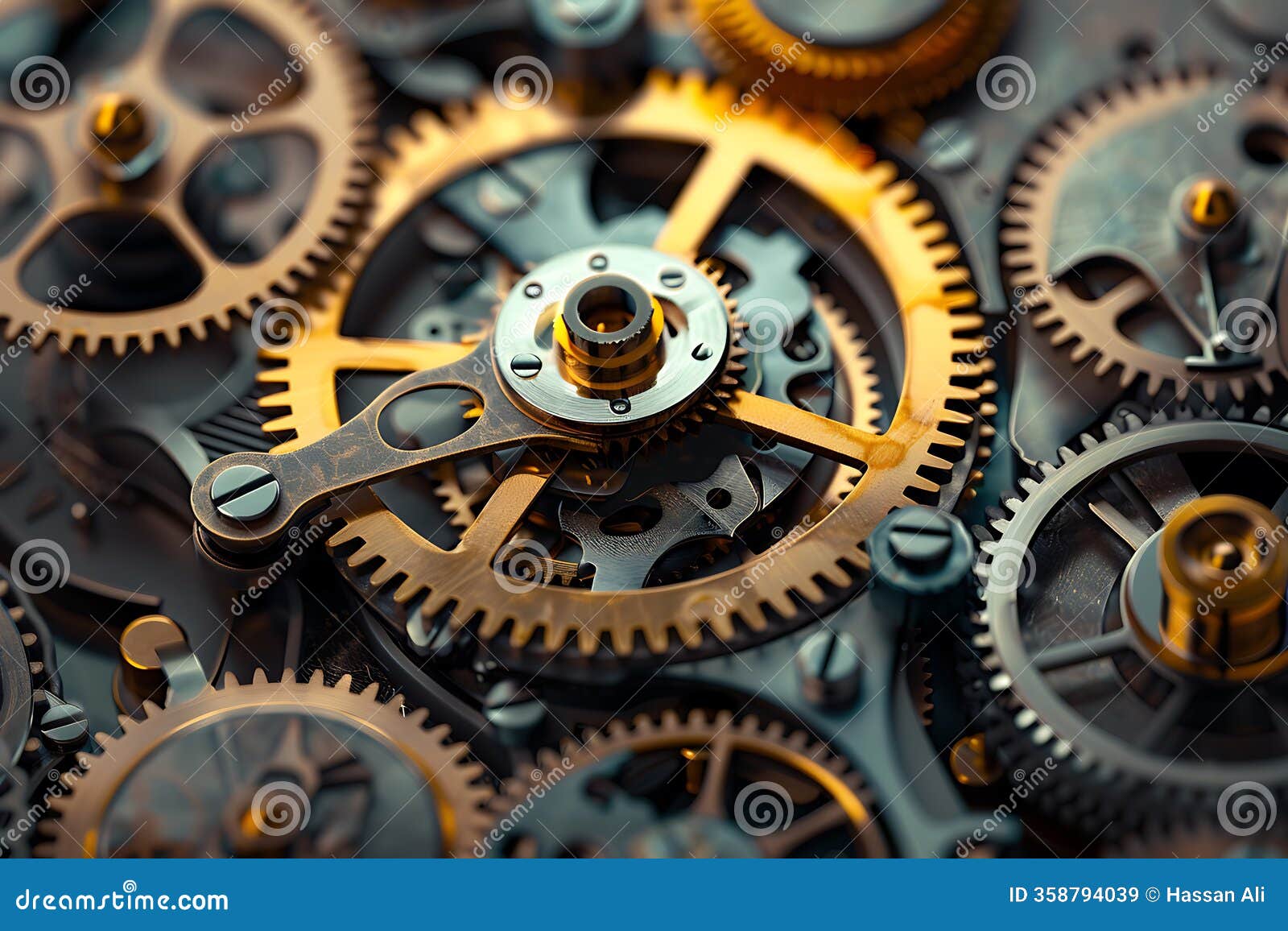 Intricate Clockwork Gears Precision, Mechanics, Interlocking, Golden ...