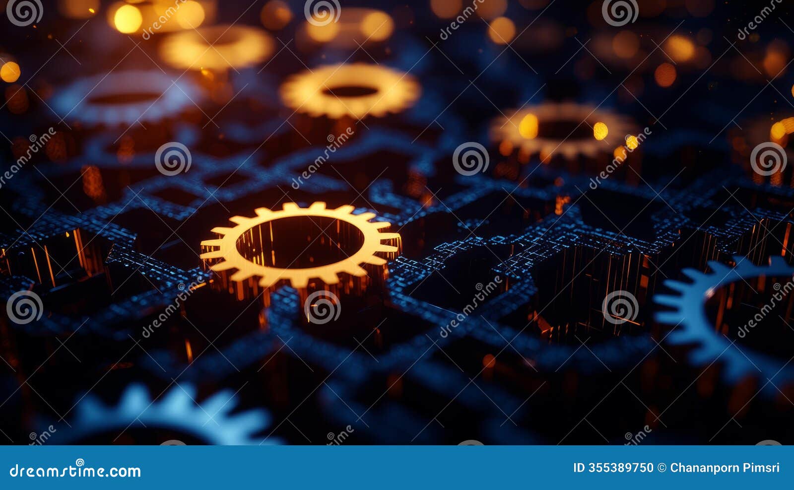 Intricate Close Up of a Computer Chip with Rotating Gear Wheel ...