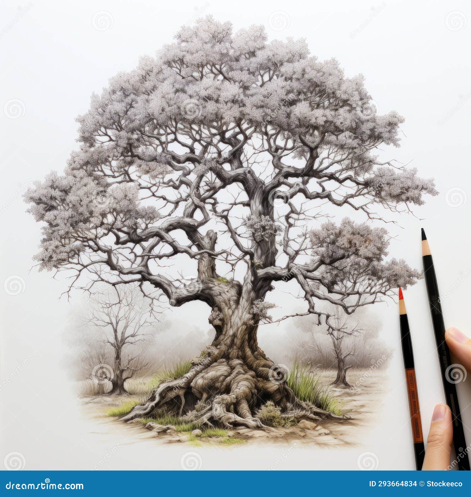 Intricate Colored Pencil Illustration of an Old Tree Stock Illustration ...