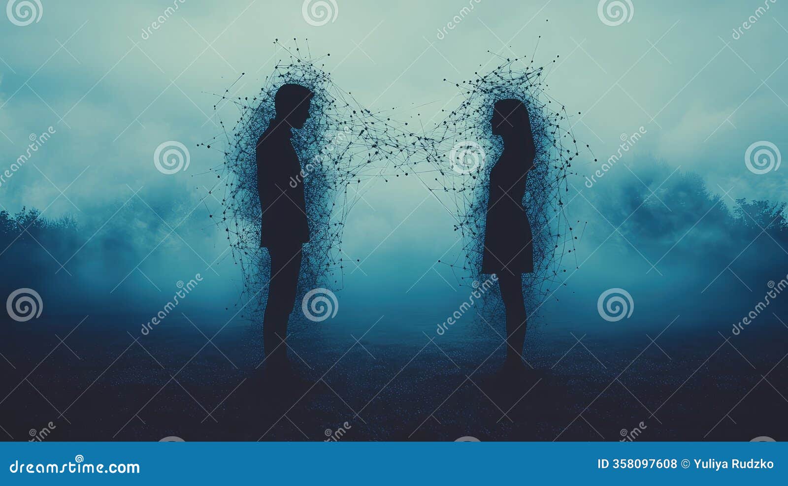 Intricate Communication Concept Depicting Tangled Lines Connecting Two ...