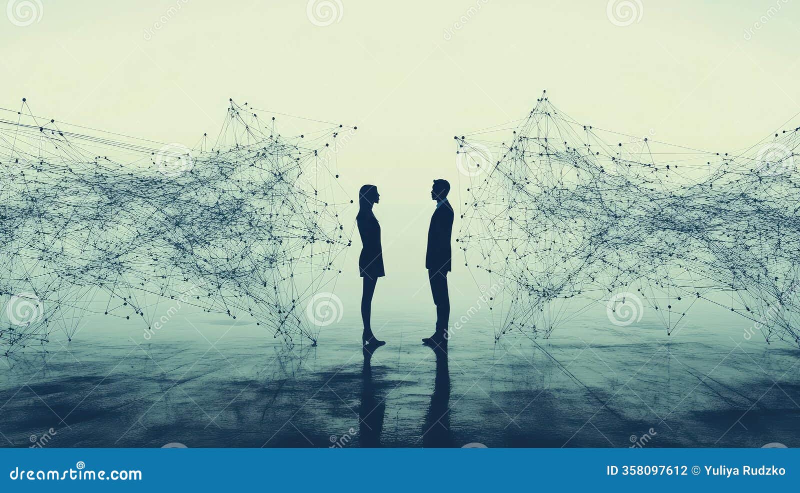 Intricate Communication Concept Depicting Tangled Lines Connecting Two ...