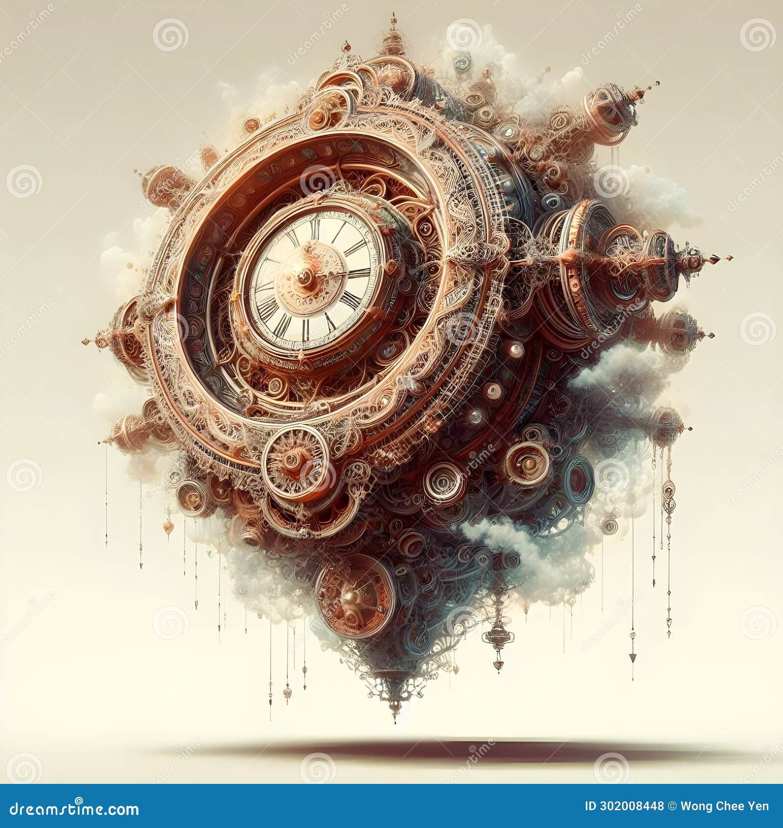 Intricate Complex Fractal Clock Timepiece Floating Illustration Stock ...
