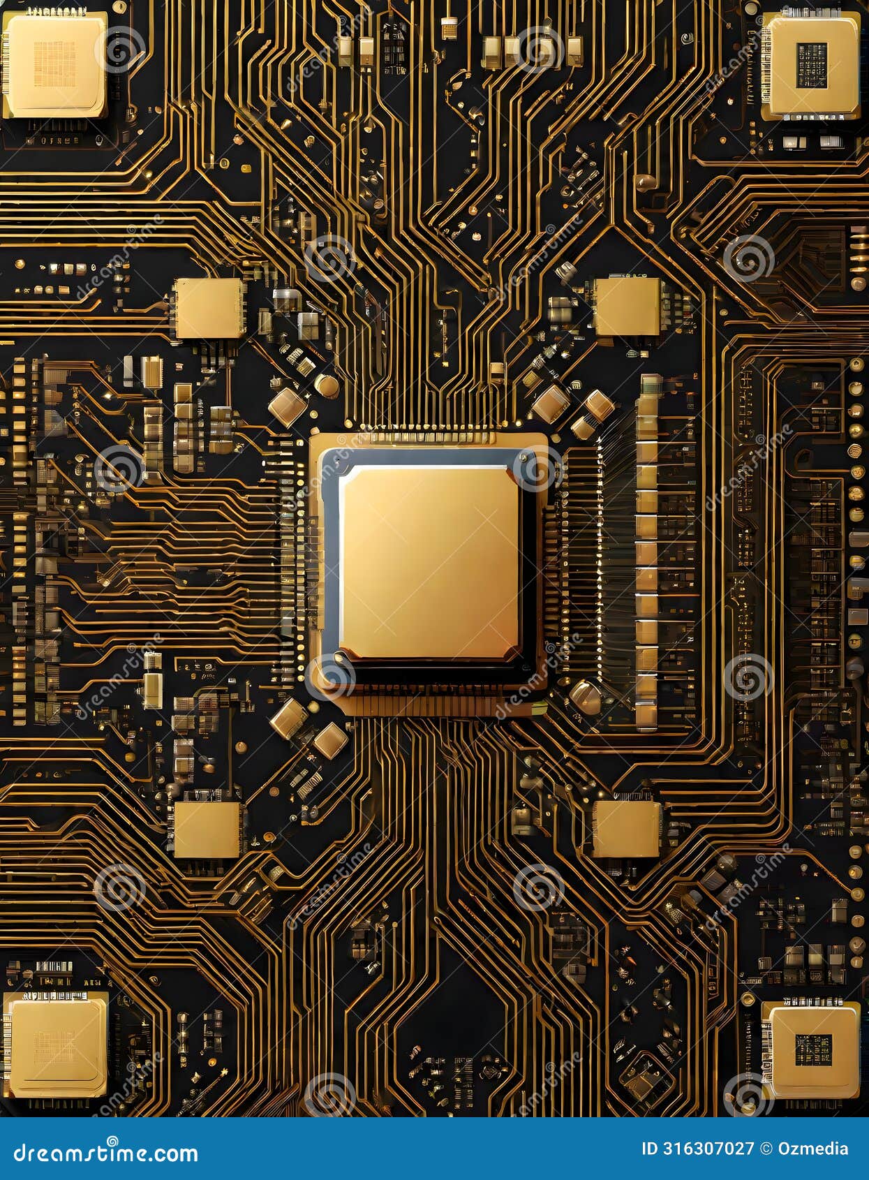 Intricate Computer Chip Circuitry, Generative AI Stock Illustration ...