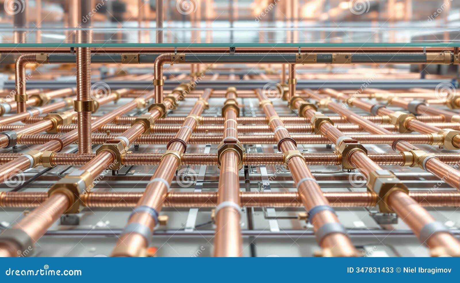 Intricate Copper Pipe System in Modern Industrial Framework Stock Image ...