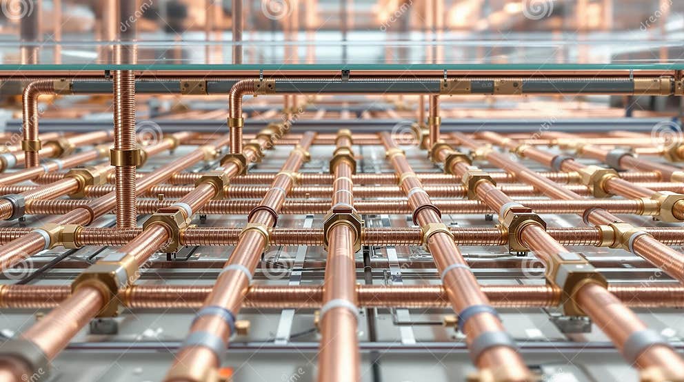 Intricate Copper Pipe System in Modern Industrial Framework Stock Image ...