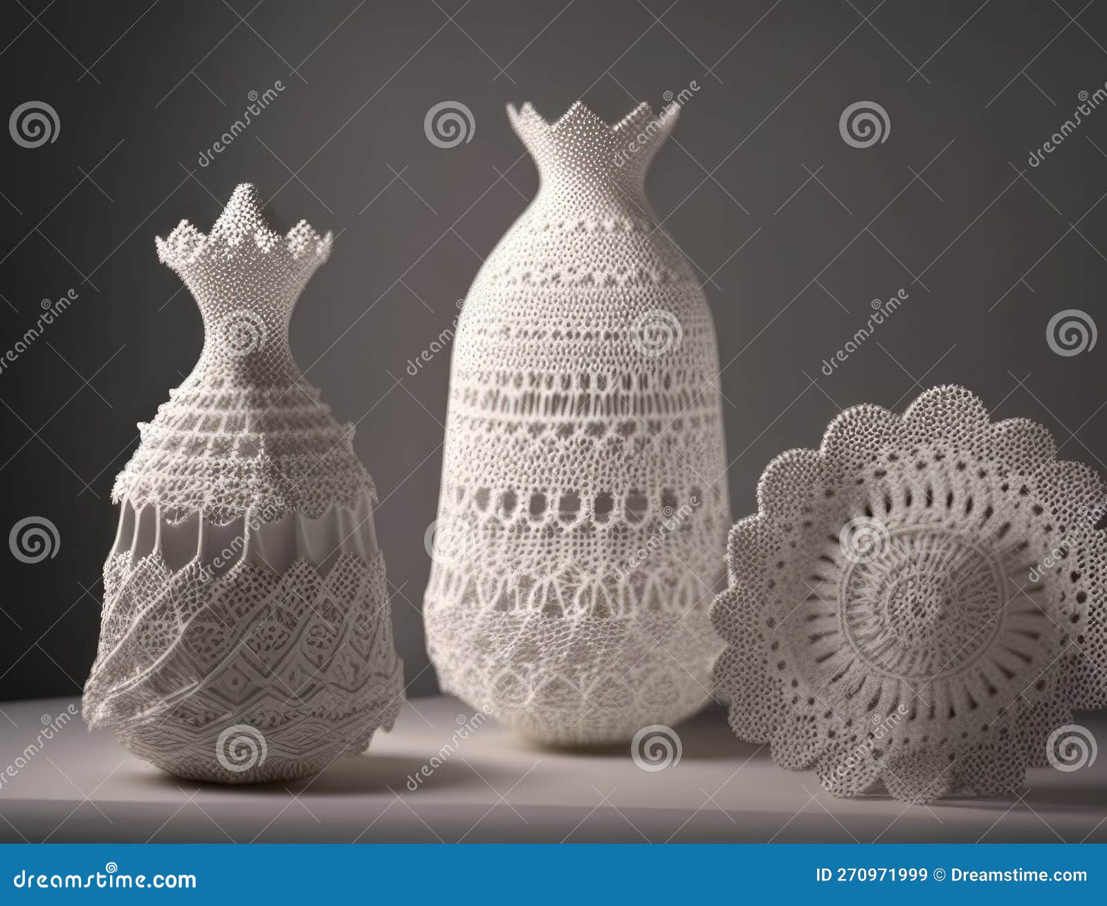 Intricate Crochet Designs with a Shadowed Edge. Podium, Empty Showcase ...