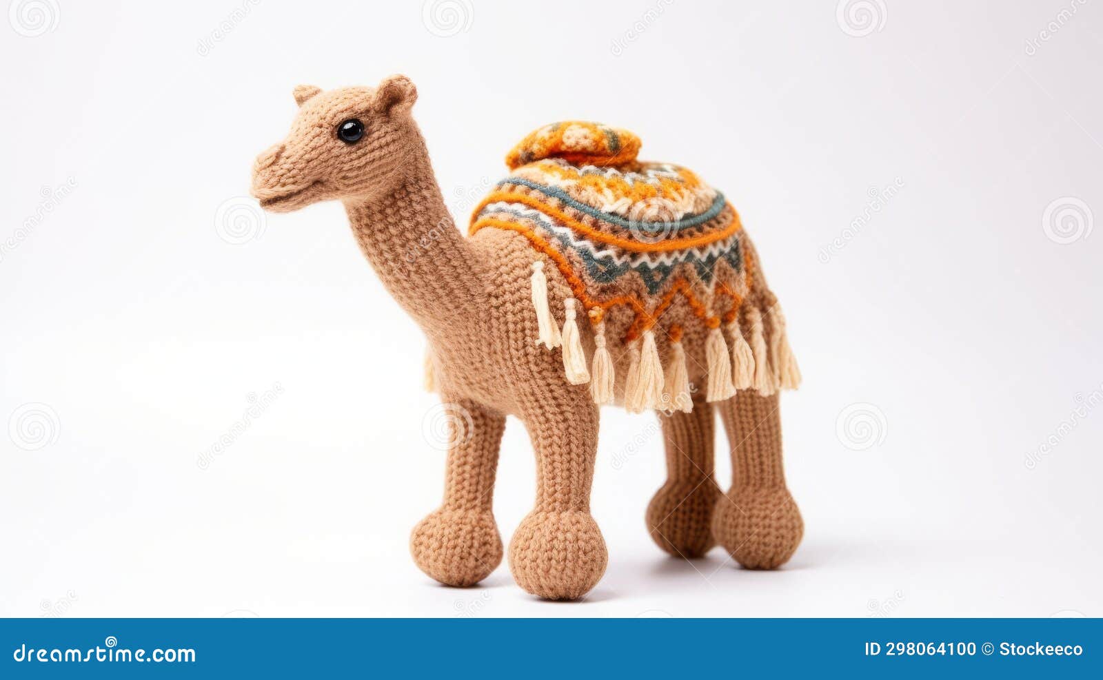 Intricate Crocheted Camel on White Background with Textile Patterns ...