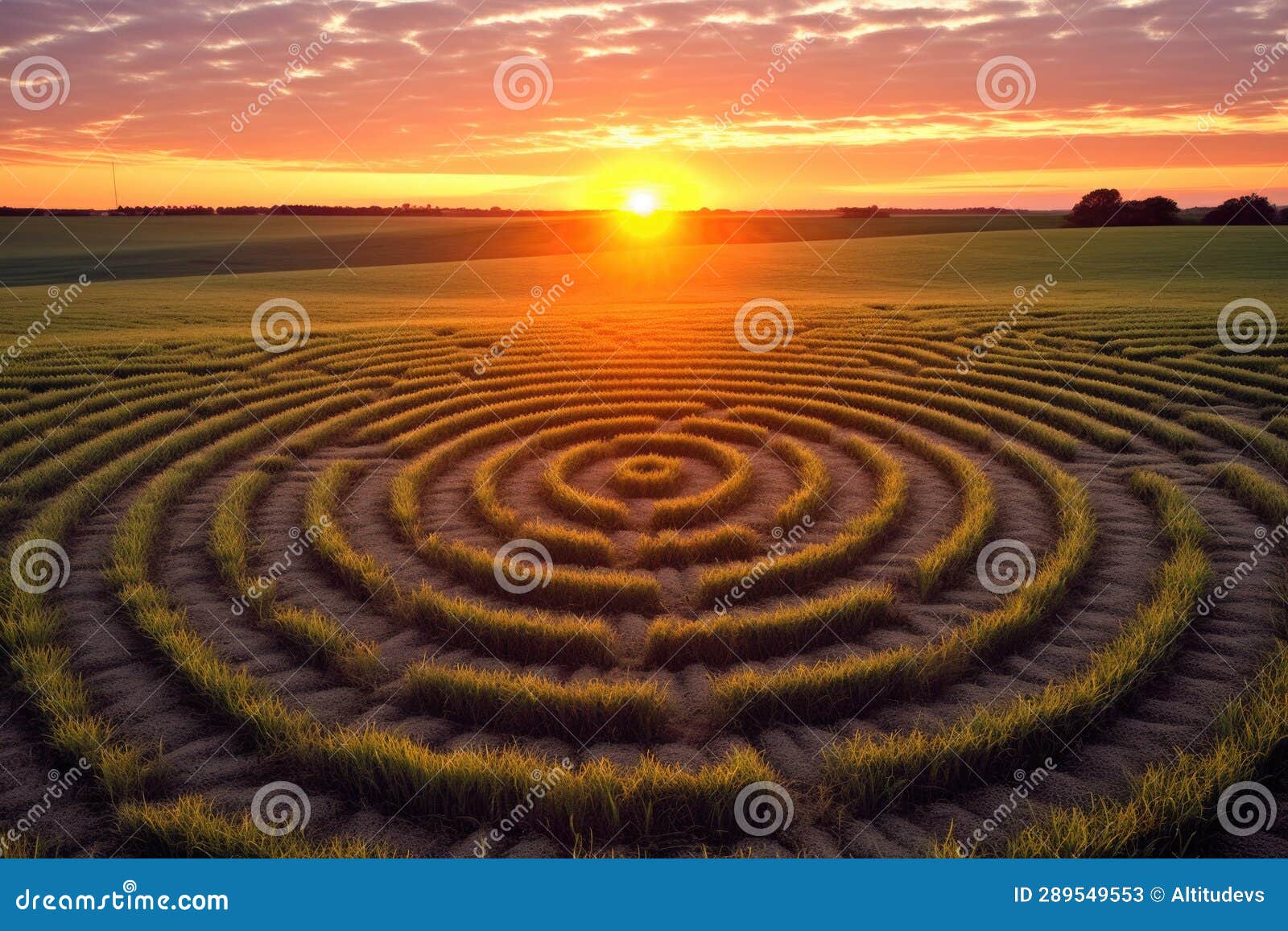 Intricate Crop Circle Patterns in a Wheat Field at Sunrise Stock Image ...
