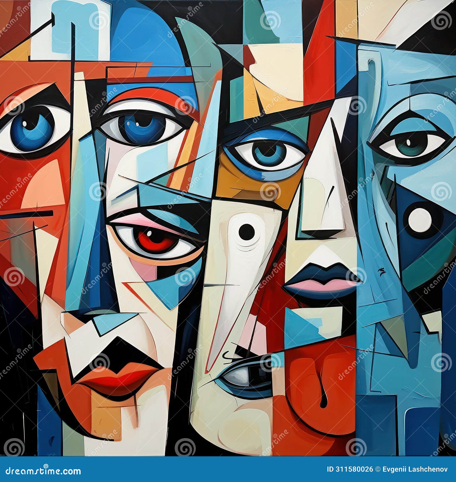 Cubist Visages In A Serene Palette Of Cool Tones. AI Generation Royalty ...