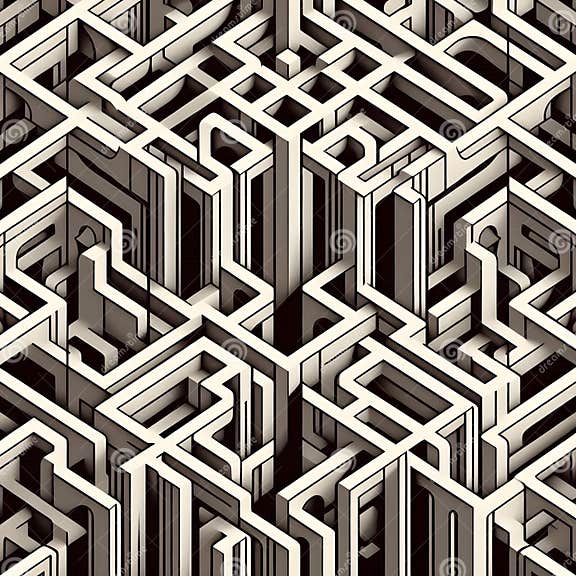 Intricate 3D Maze Pattern stock illustration. Illustration of black ...