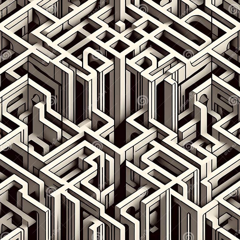 Intricate 3D Maze Pattern stock illustration. Illustration of black ...