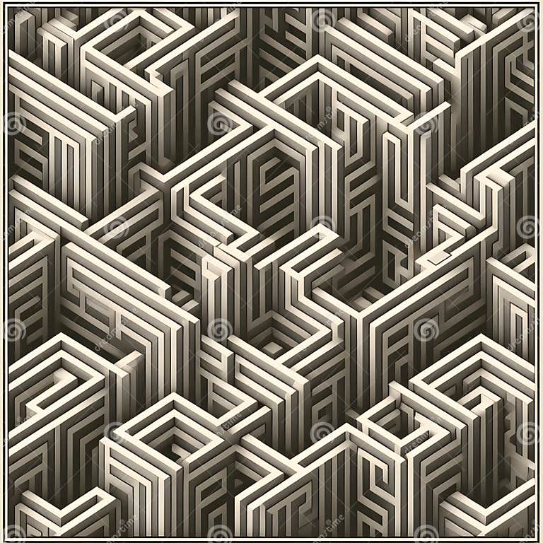 Intricate 3D Maze Pattern stock illustration. Illustration of brick ...