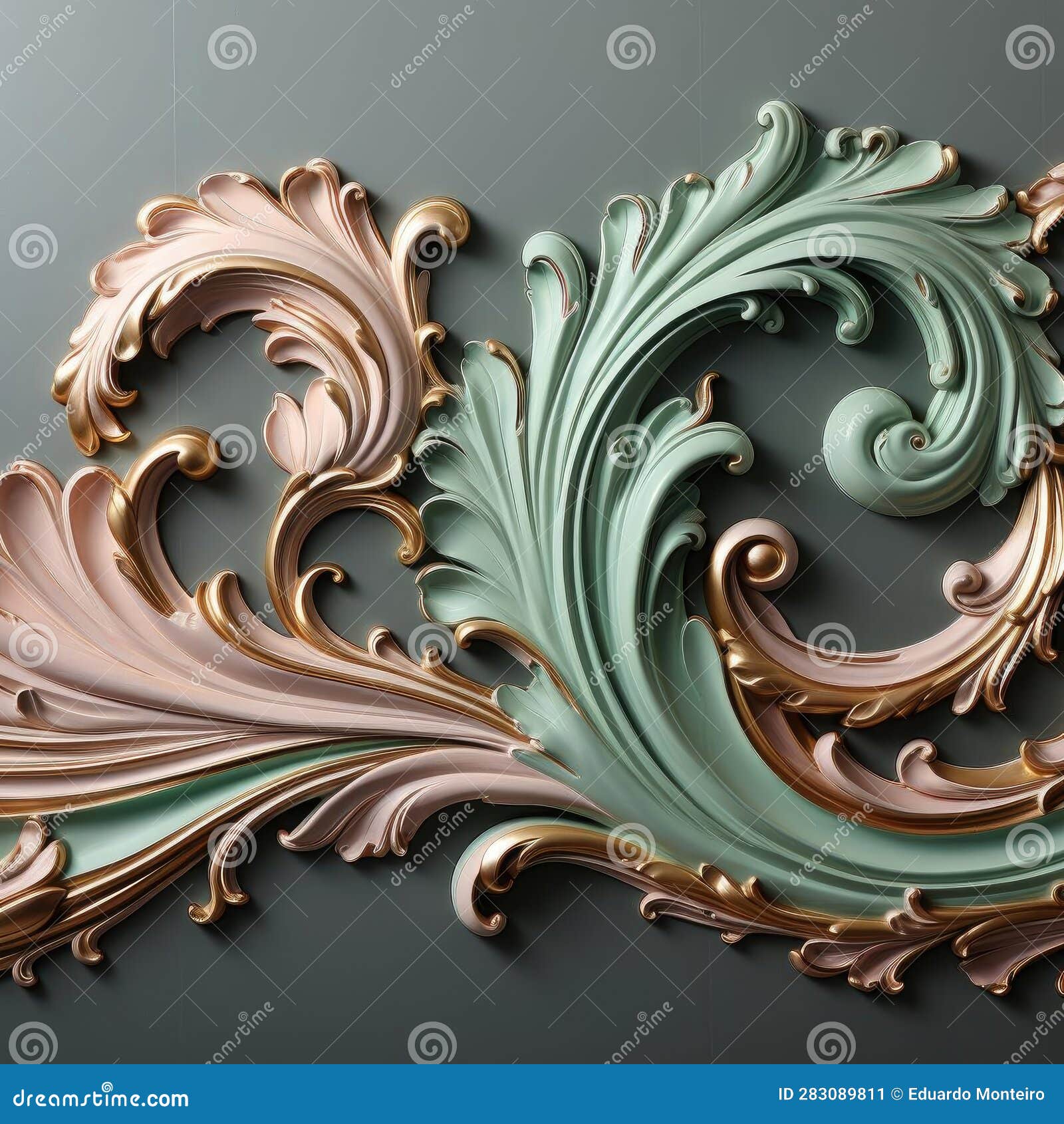 Intricate 3D Metal Ornamental Scroll in Rococo Pastel Hues Stock ...