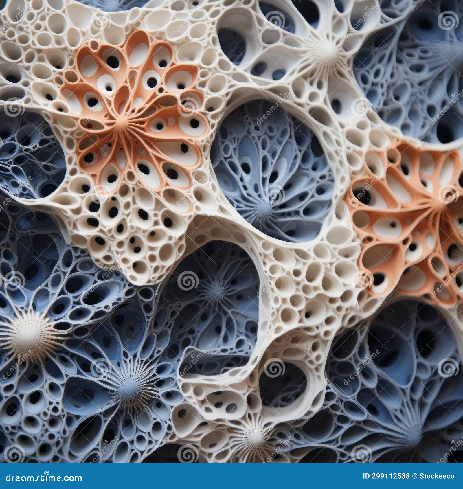 Intricate 3d Printed Objects in Blue and Orange with Organic Cellular ...