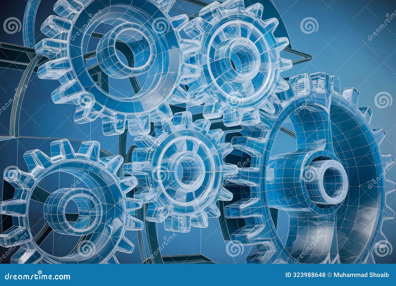 Intricate 3D Rendering Translucent Blue Gears, Mechanical Complexity ...