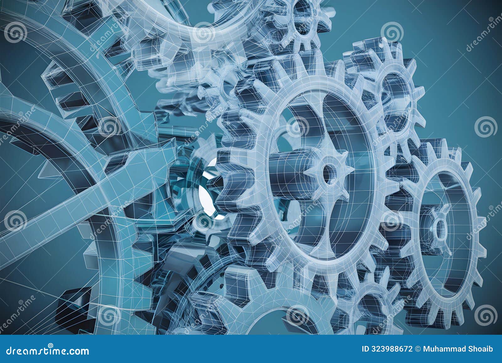 Intricate 3D Rendering Translucent Blue Gears, Mechanical Complexity ...