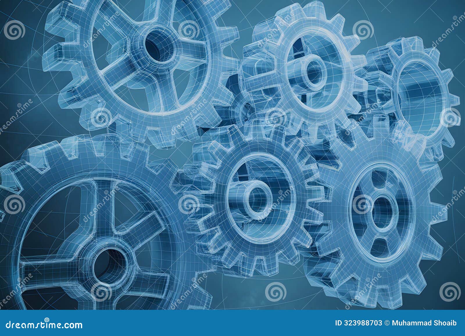 Intricate 3D Rendering Translucent Blue Gears, Mechanical Complexity ...