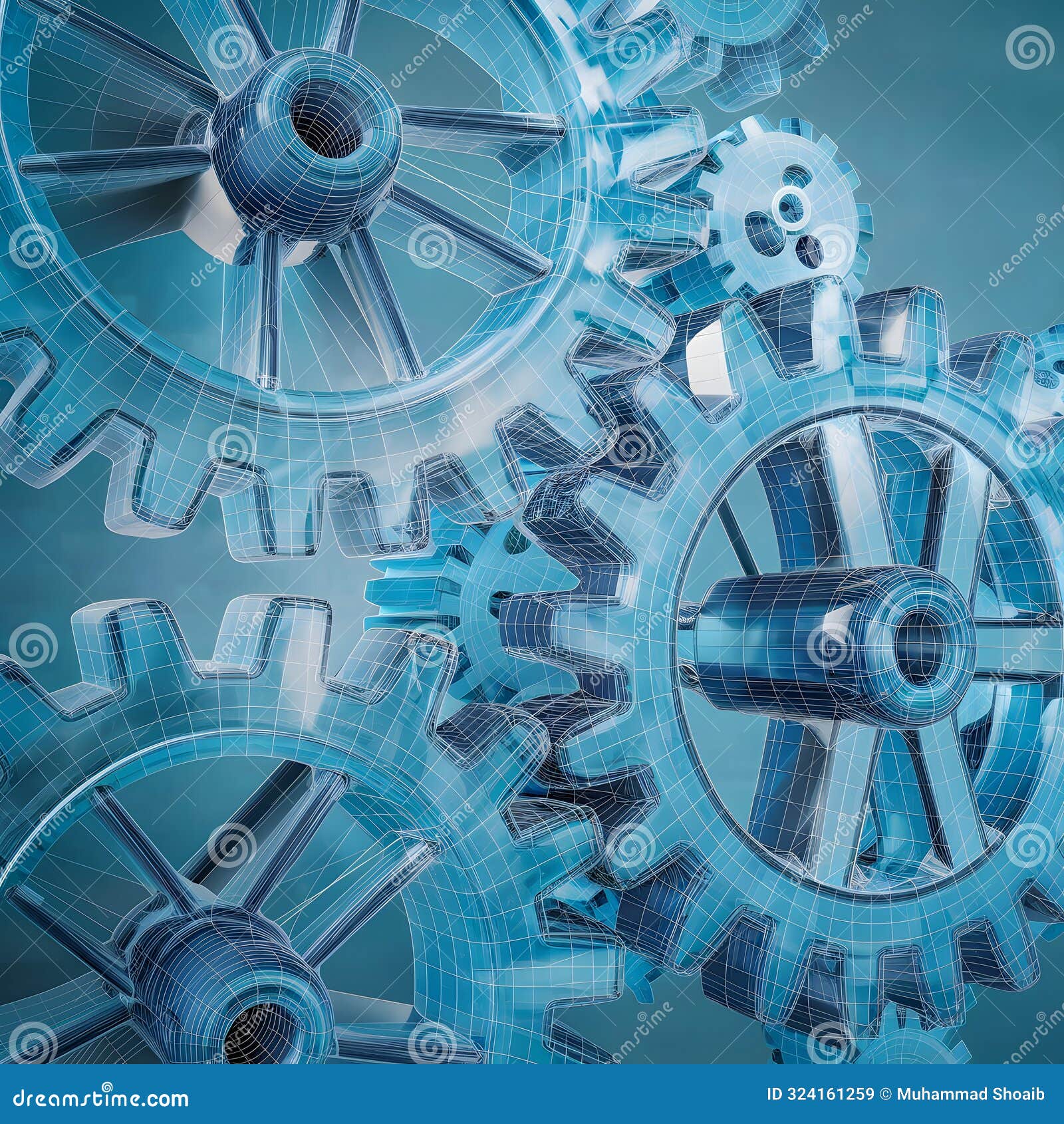 Intricate 3D Rendering Translucent Blue Gears, Mechanical Complexity ...