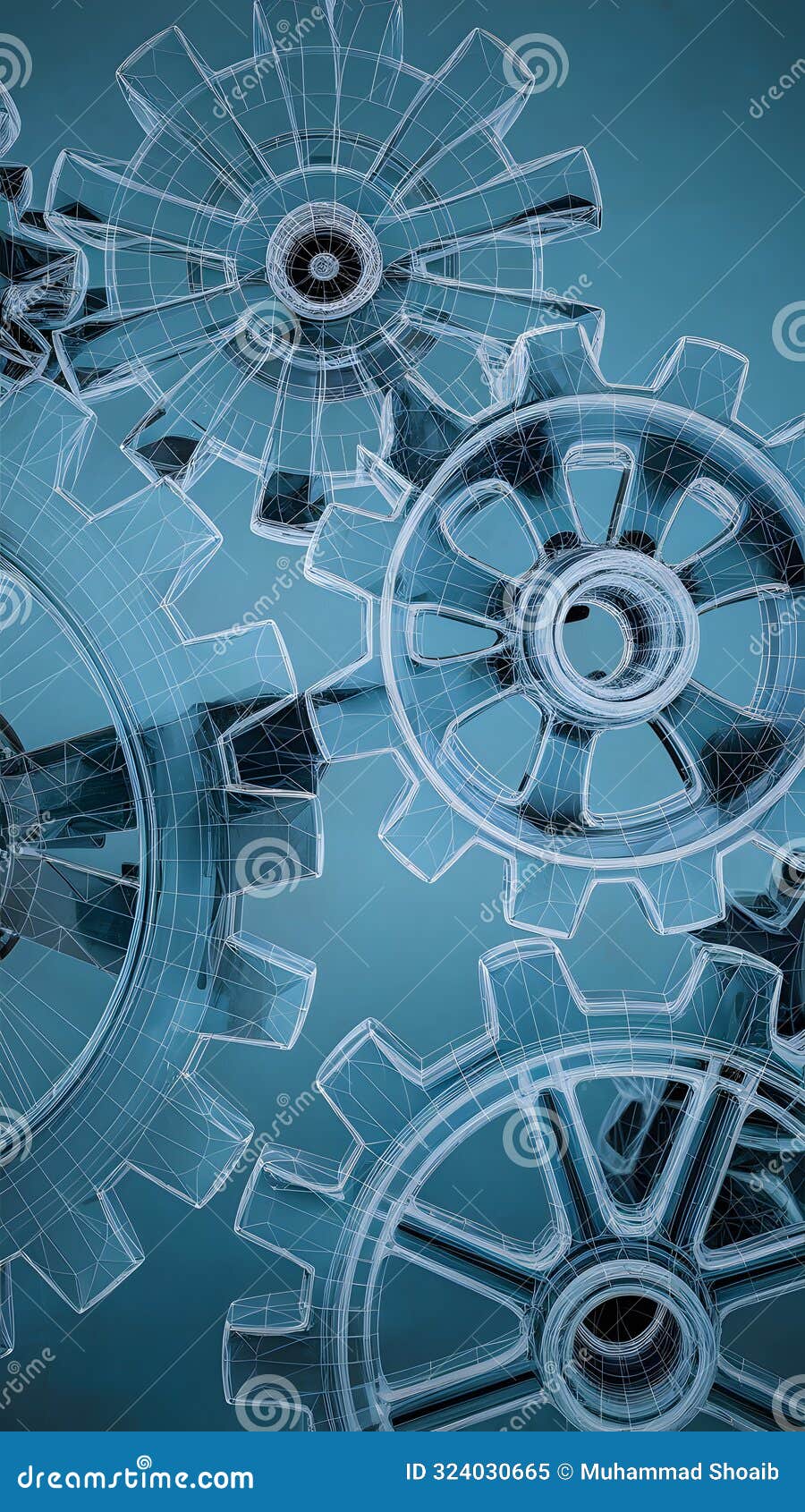 Intricate 3D Rendering Translucent Blue Gears, Mechanical Complexity ...