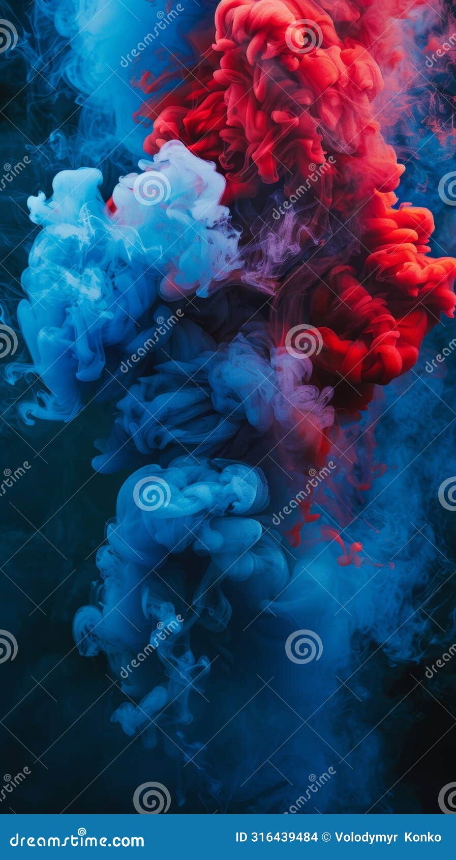 Intricate Dance of Red and Blue Smoke on Dark Background Stock Photo ...