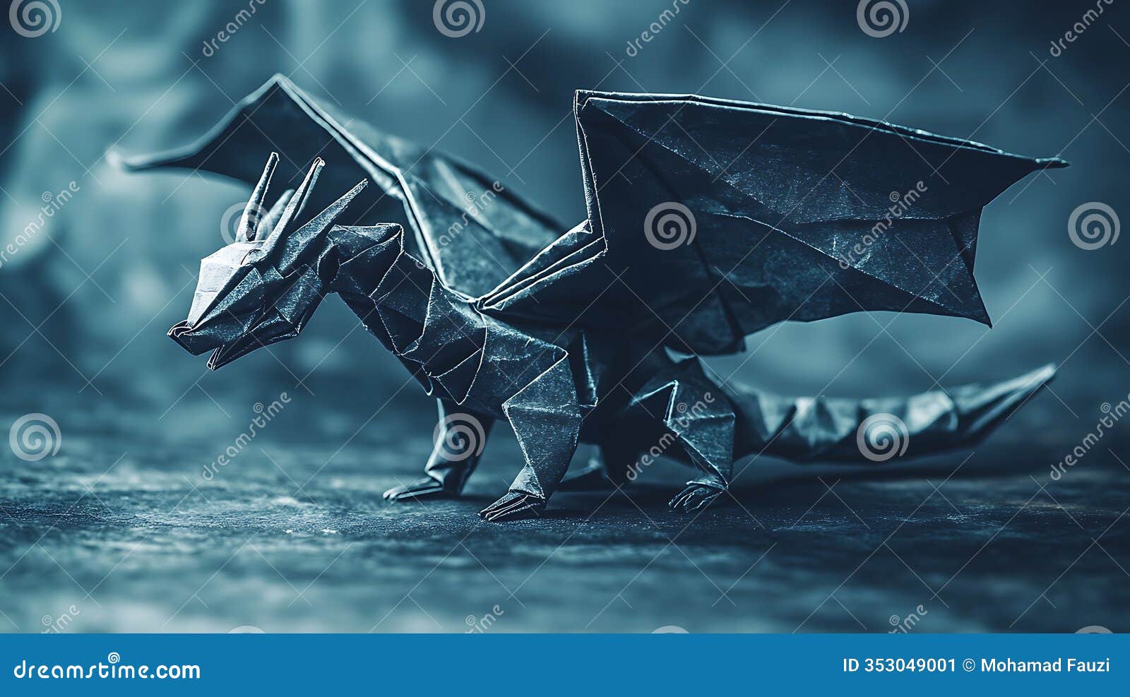 Intricate Dark Origami Dragon Model on Textured Surface Stock Image ...