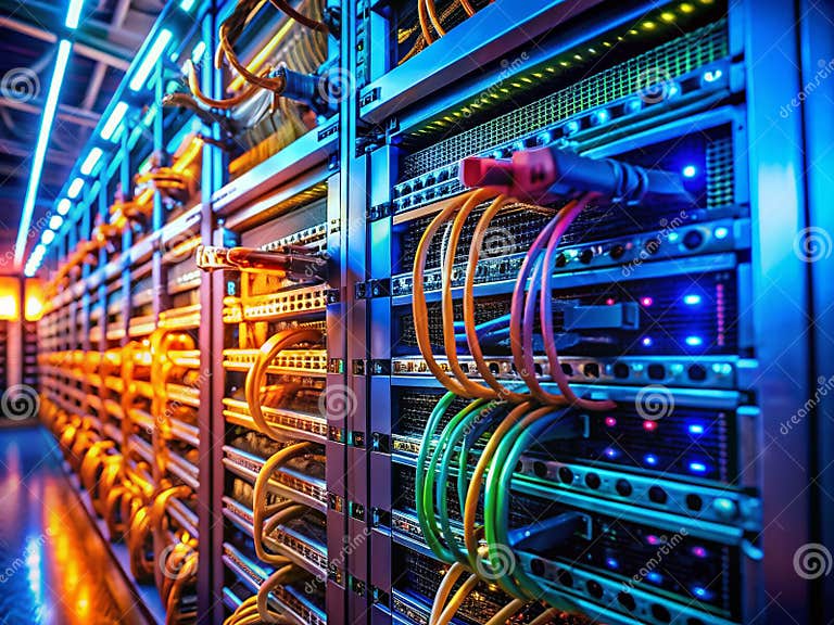 Intricate Data Center Infrastructure in LowLight Server Rack Network ...