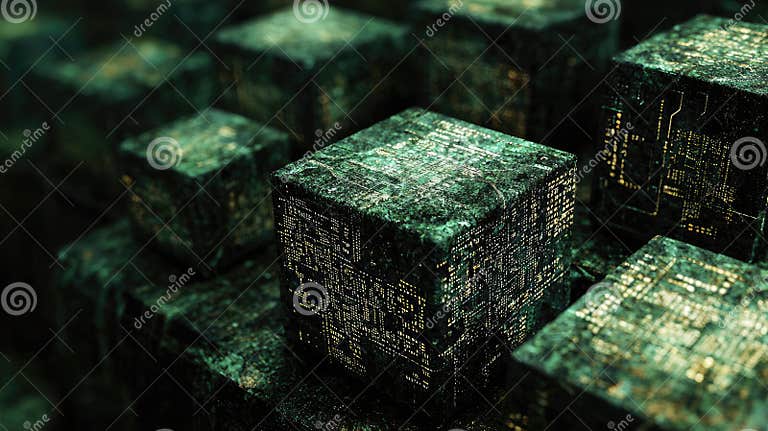 Intricate Data Cubes in Dark Digital Space Showcasing Complex Patterns ...