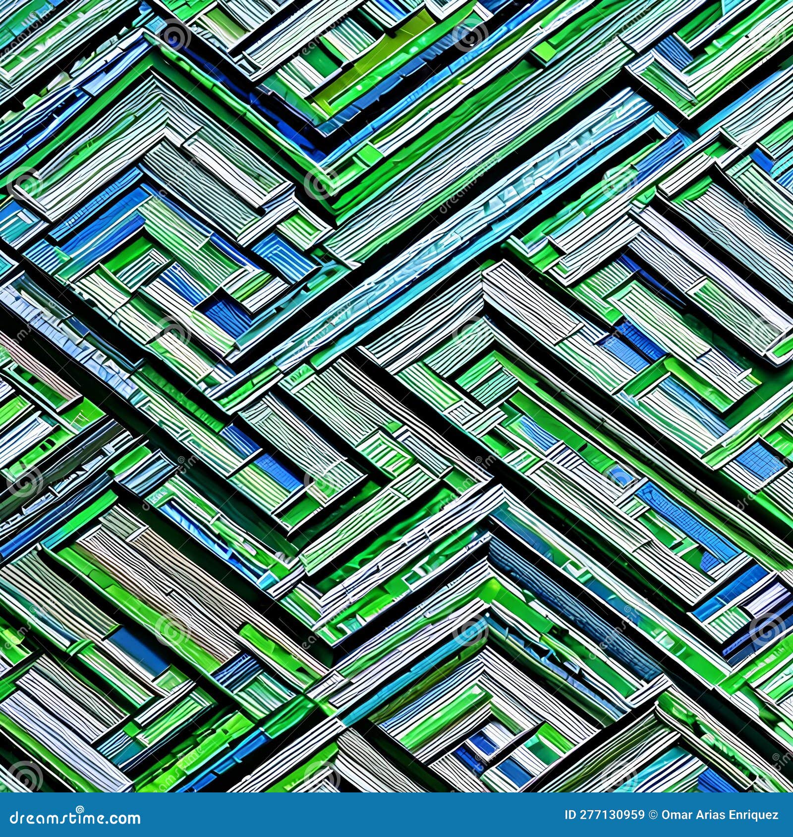 An Intricate Design of Interlocking Rectangles in Shades of Green and ...