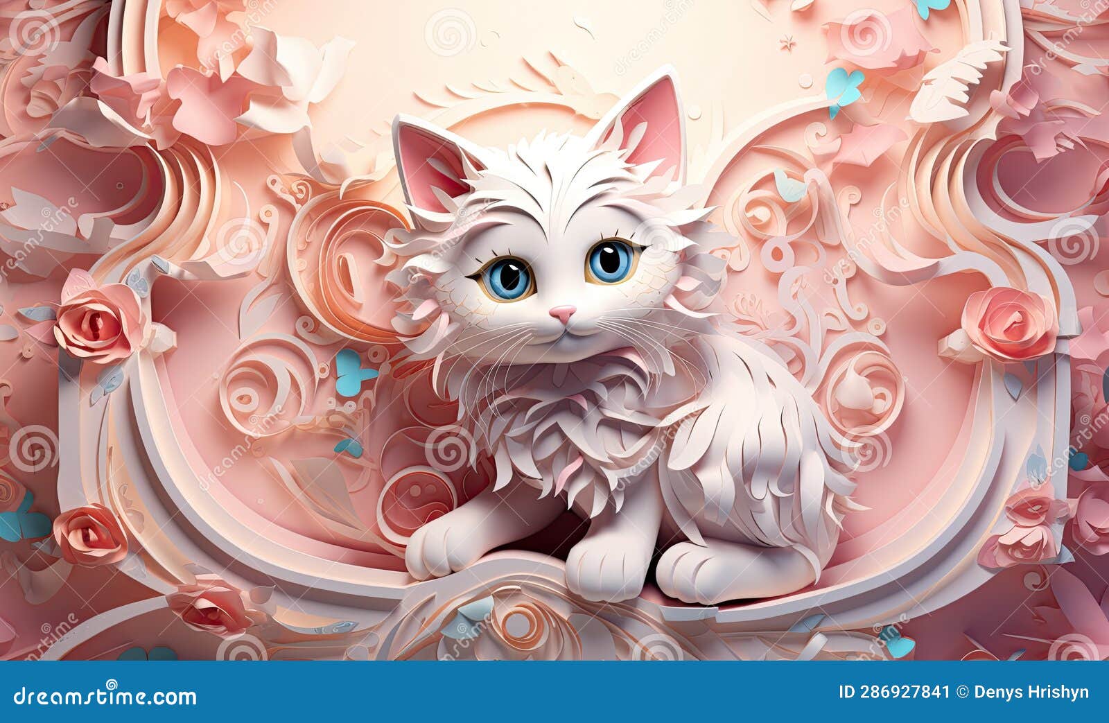 The Intricate Details of the Hand-cut Paper Kitty in Rococo Style Stock ...