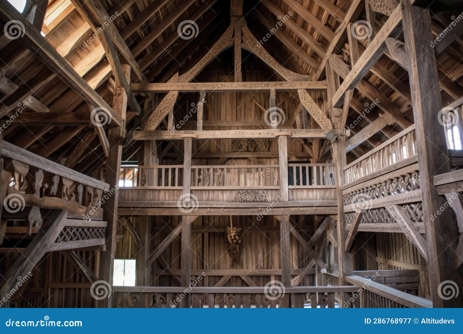Intricate Details of Restored Wooden Barn Structure Stock Image - Image ...