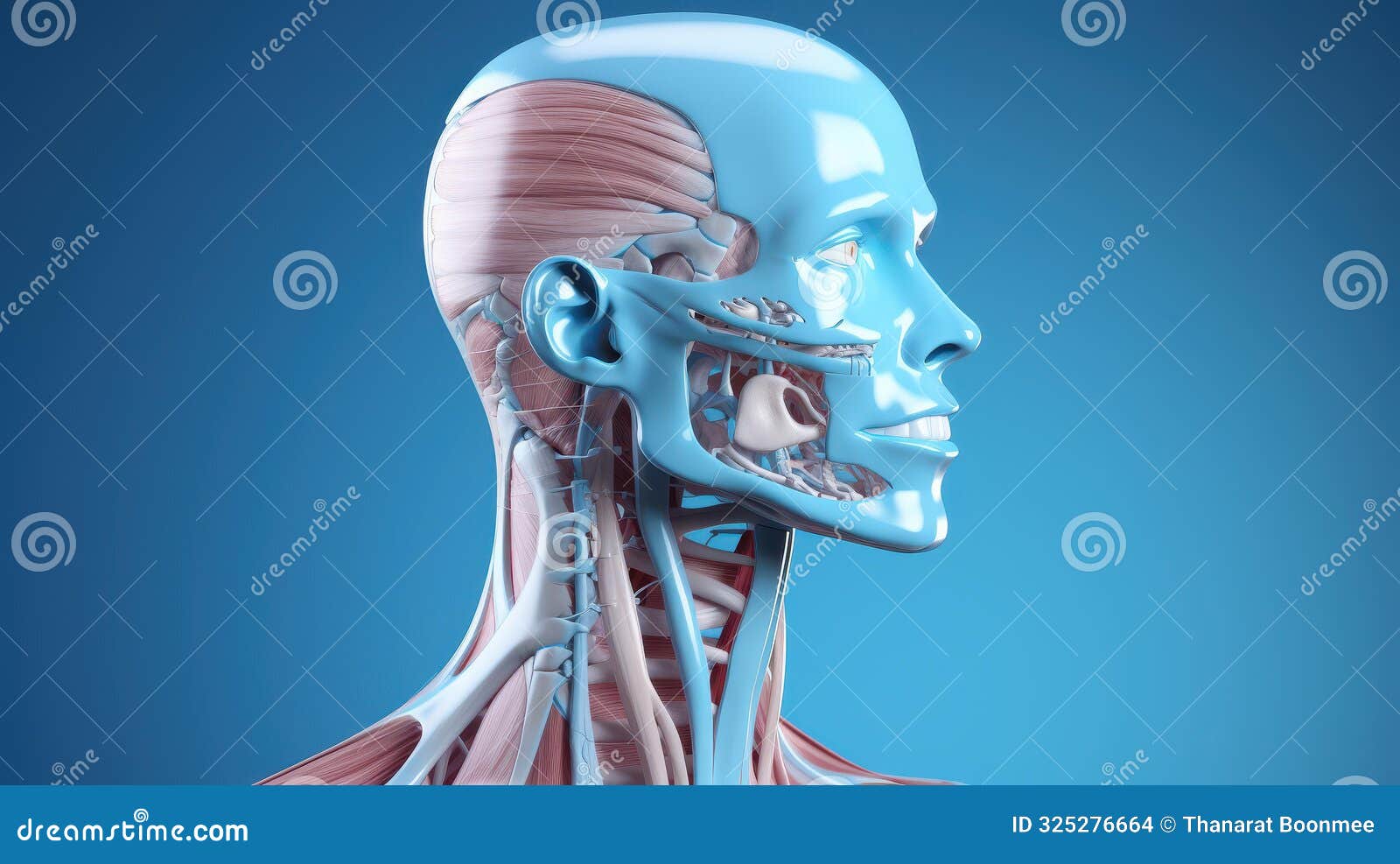An Intricate Diagram of a Human Head in Profile, Emphasizing Internal ...