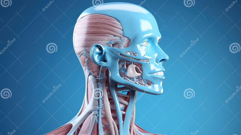 An Intricate Diagram of a Human Head in Profile, Emphasizing Internal ...