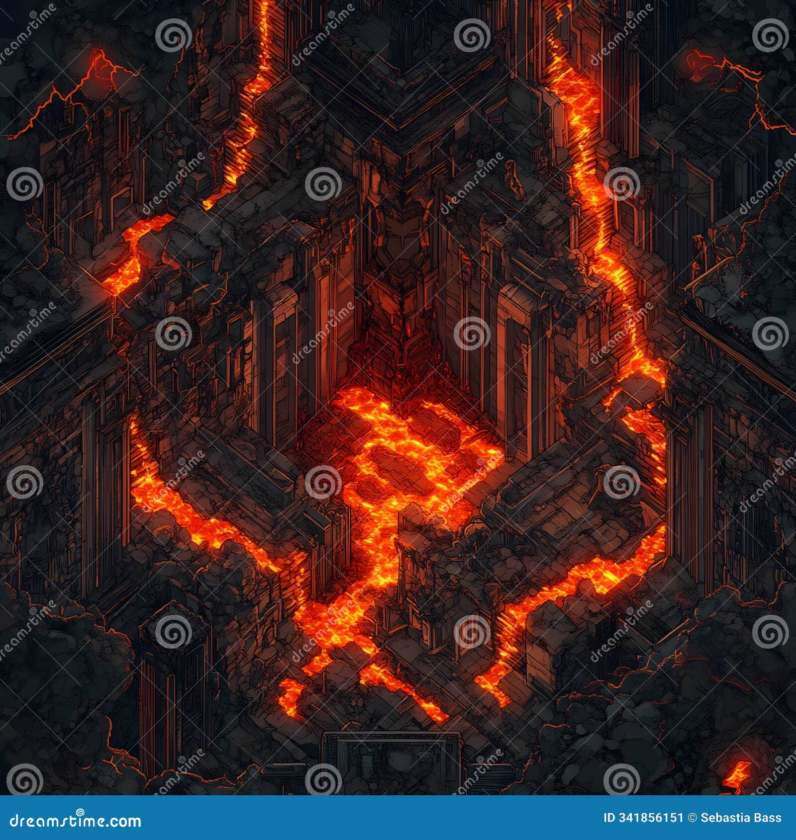 An Intricate Digital Artwork of a Cave Labyrinth with Streams of ...