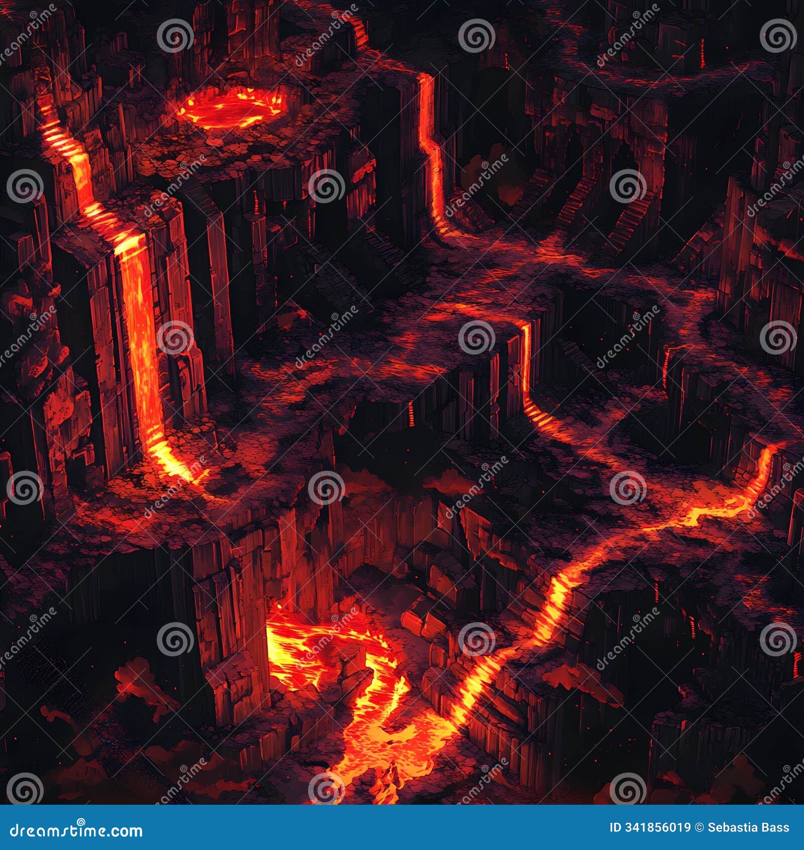 An Intricate Digital Artwork of a Cave Labyrinth with Streams of ...