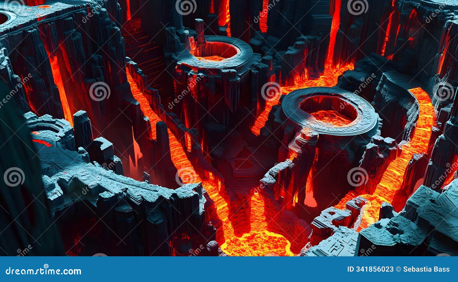 An Intricate Digital Artwork of a Cave Labyrinth with Streams of ...