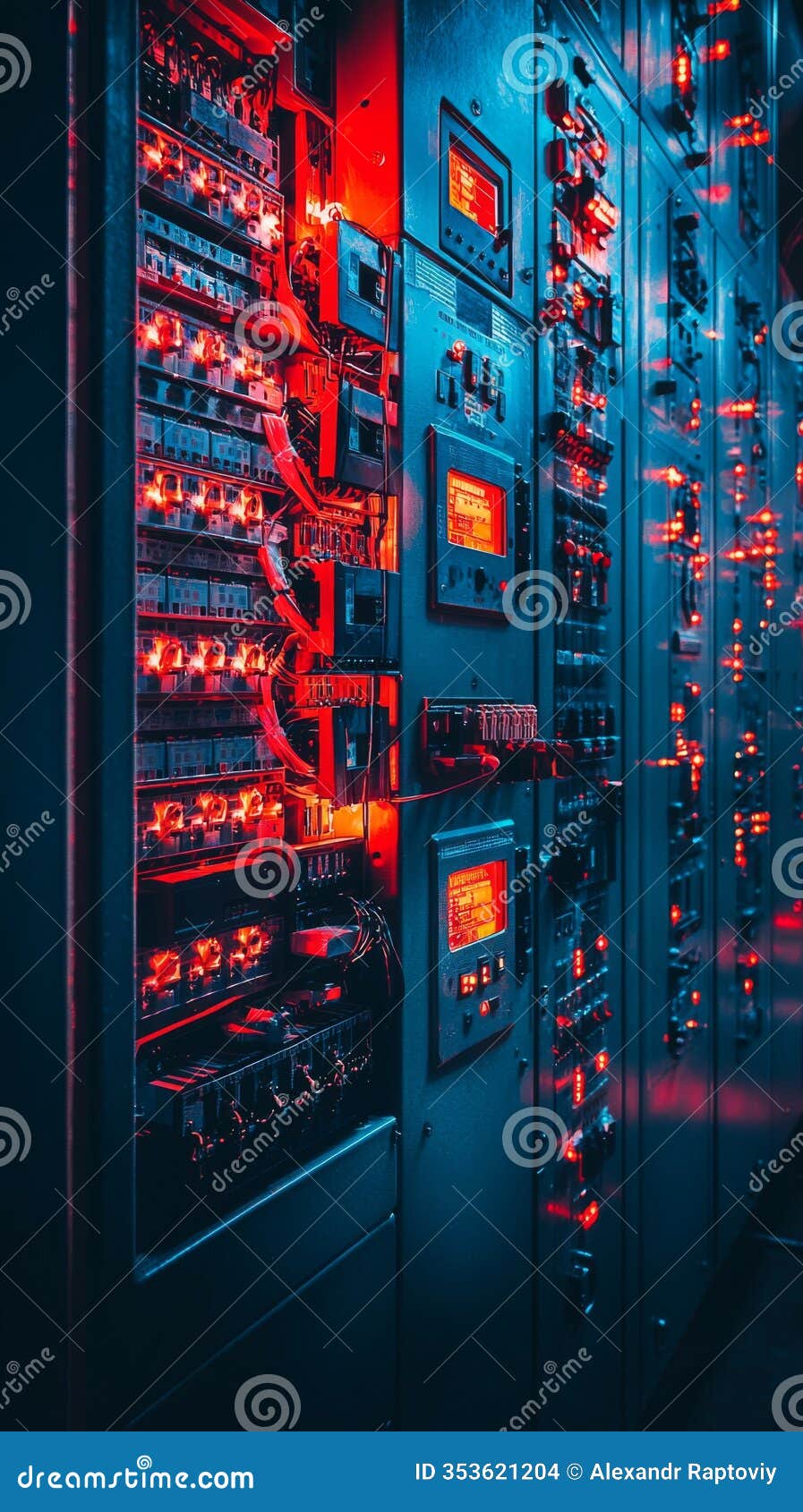 Intricate Display of Illuminated Electrical Panels in a Modern Control ...
