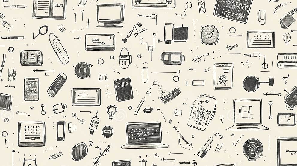 Intricate Doodles Showcase an Array of Technology Items, Including ...