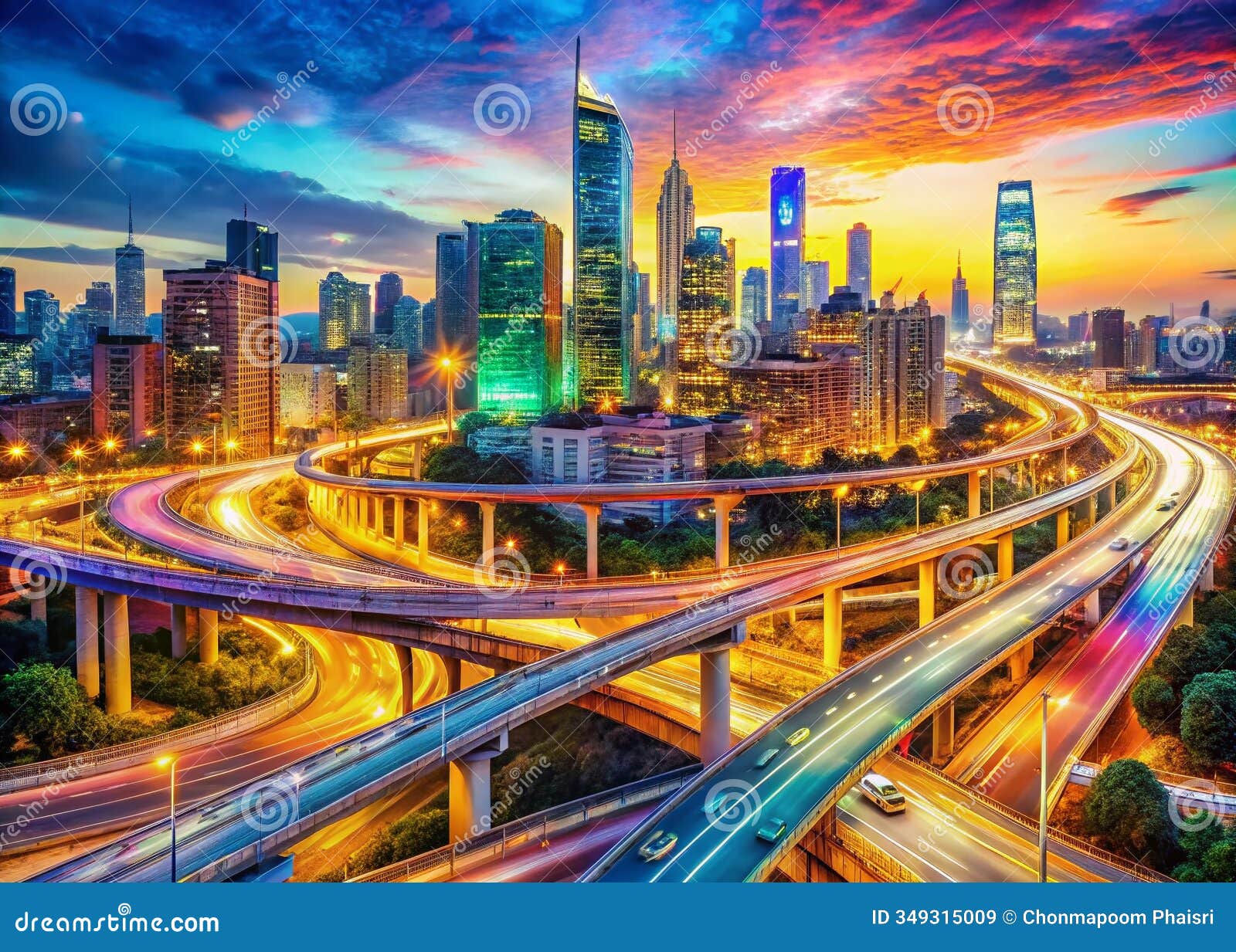 Intricate Double Exposure of a Modern Metropolis a Continuous Line ...