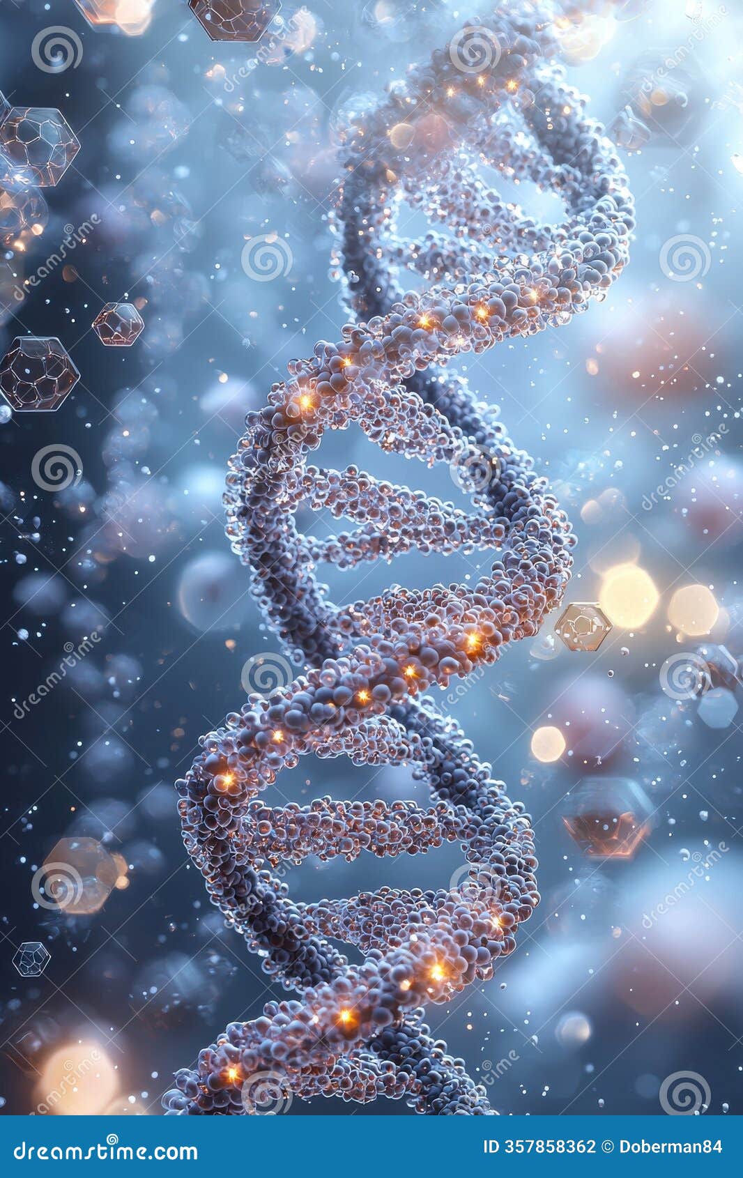 Intricate Double Helix DNA Structure on a Light Blue Background Stock ...