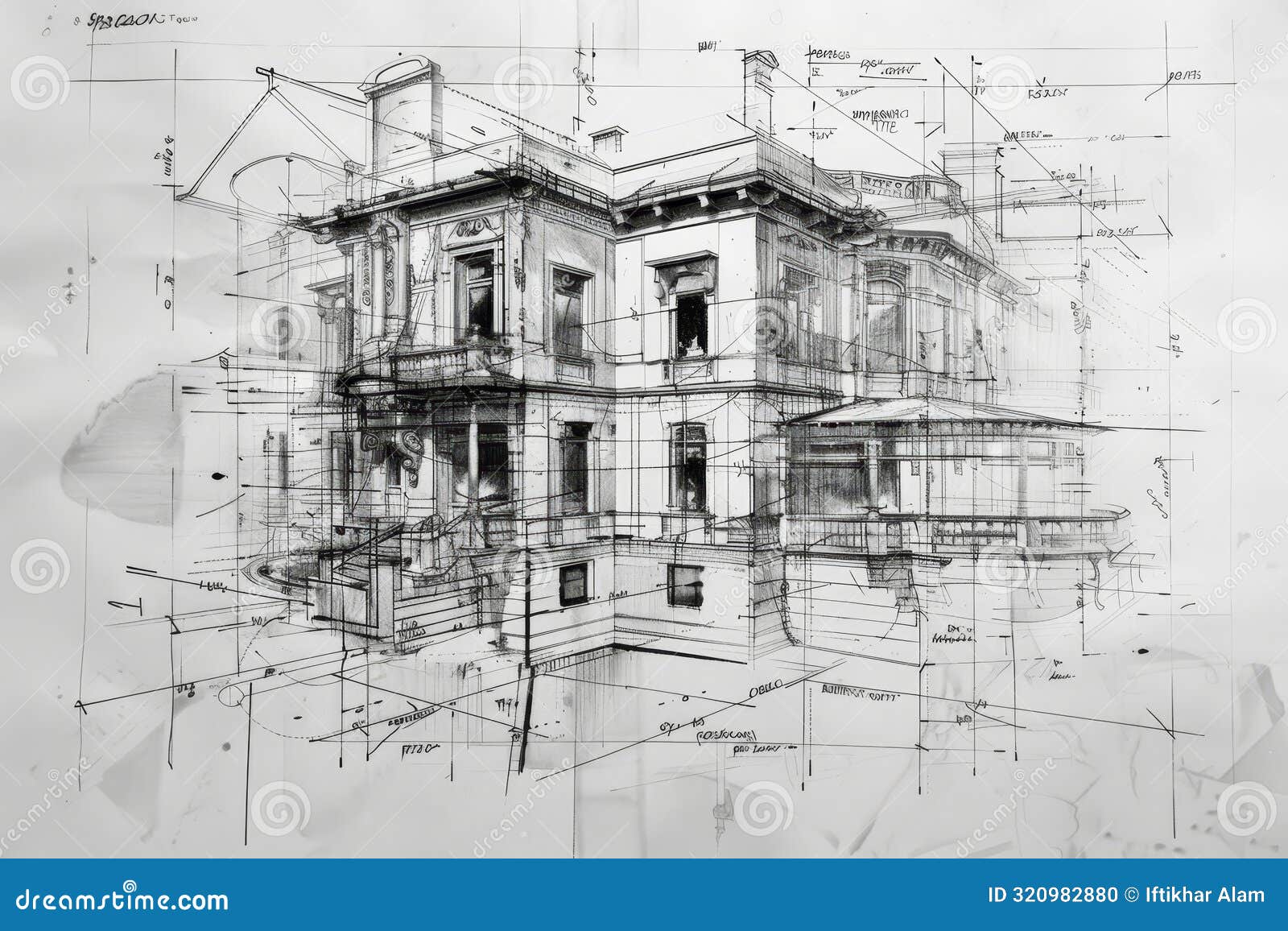 Intricate Drawing of a House Featuring Numerous Lines and Technical ...
