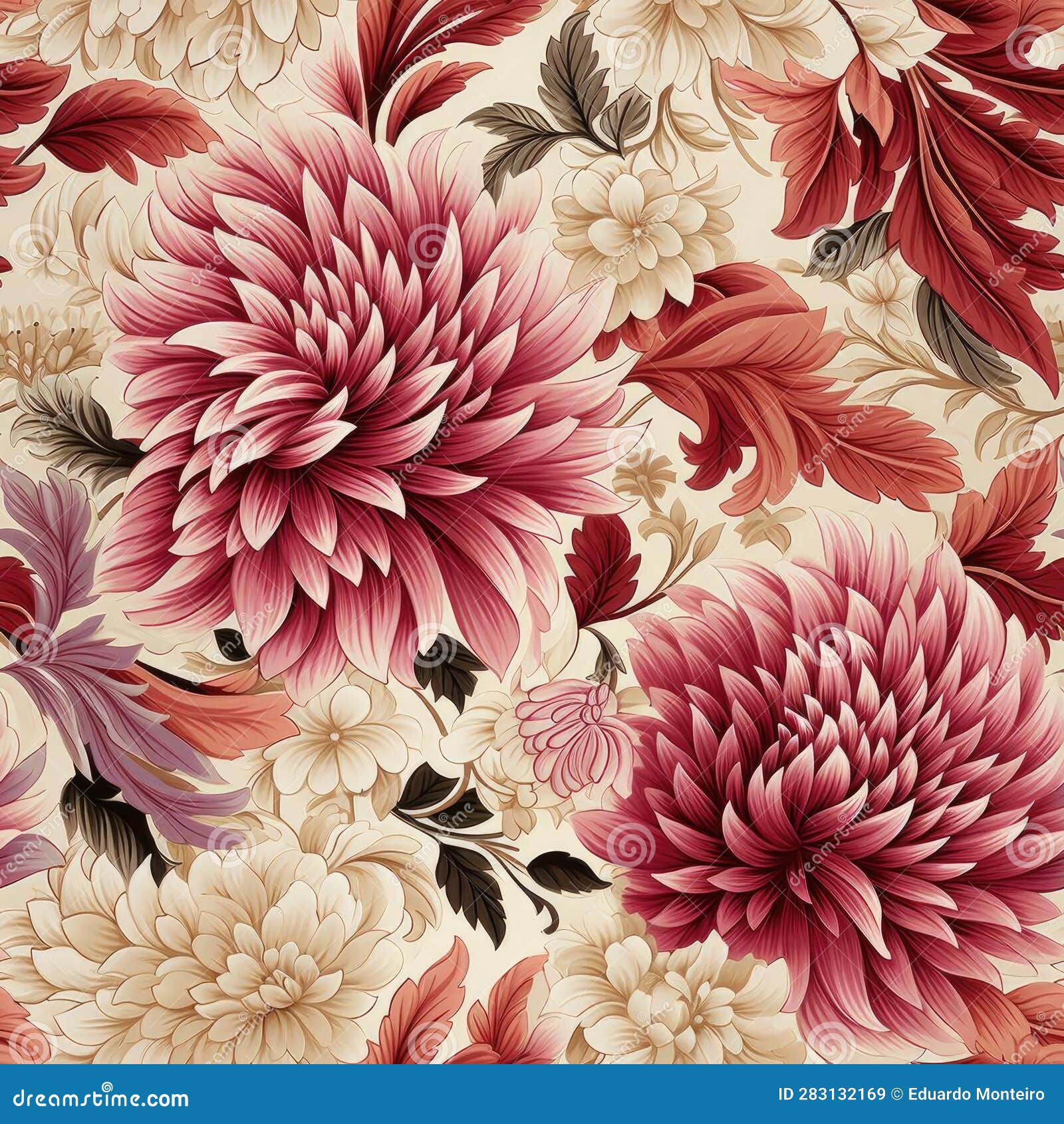 Intricate Floral Wall Design with Detail and Dramatic Shading (tiled ...