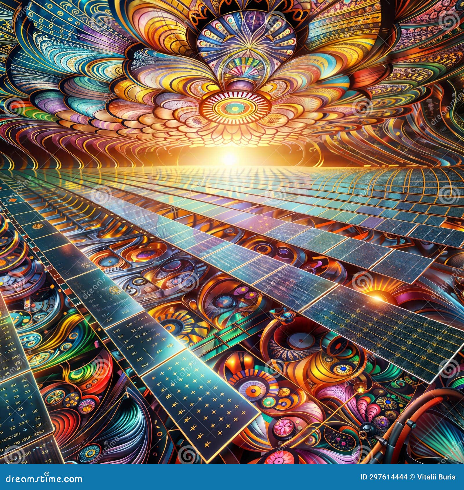 Solar Panel with Solar Cells. Computer Generated Abstract Fractal ...