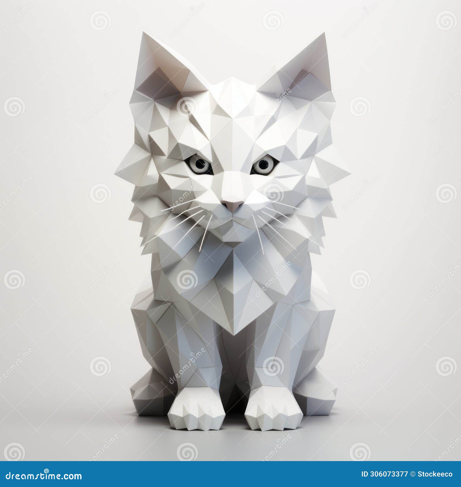Intricate Geometric White Cat With 3d Polygonal Modeled Head Stock Illustration Illustration