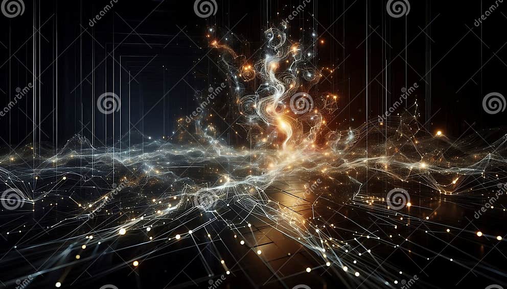 Intricate Glowing Light Threads Forming a Complex Dynamic Maze Against ...