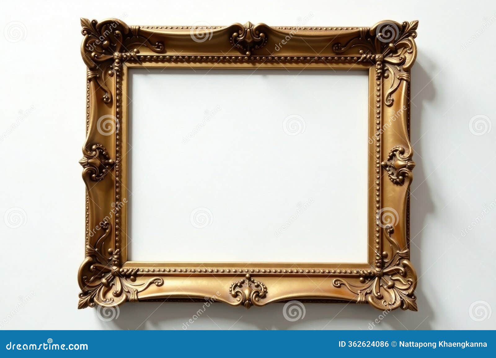 Intricate Gold Frame, Aged Patina, Clean White Backdrop, Border, Frame ...