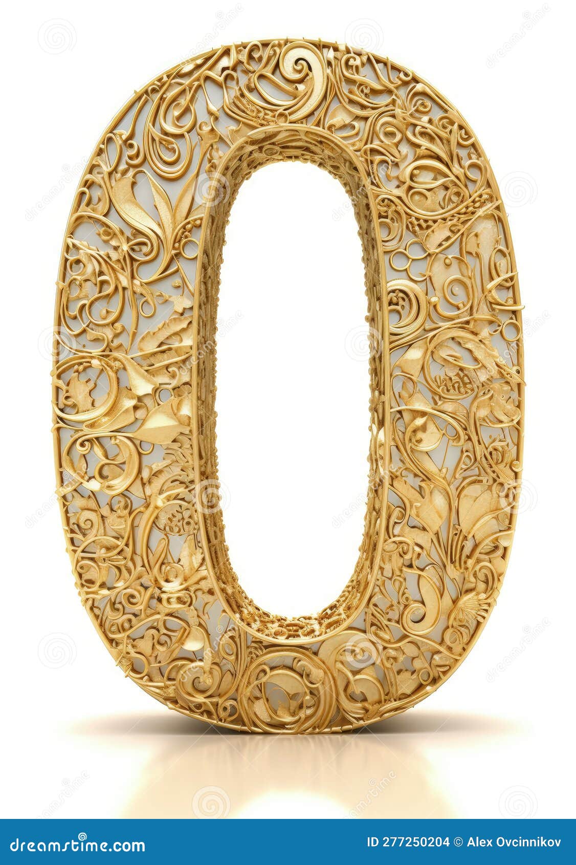 Intricate Gold Number 0 on White Background for Elegant Designs. Stock ...